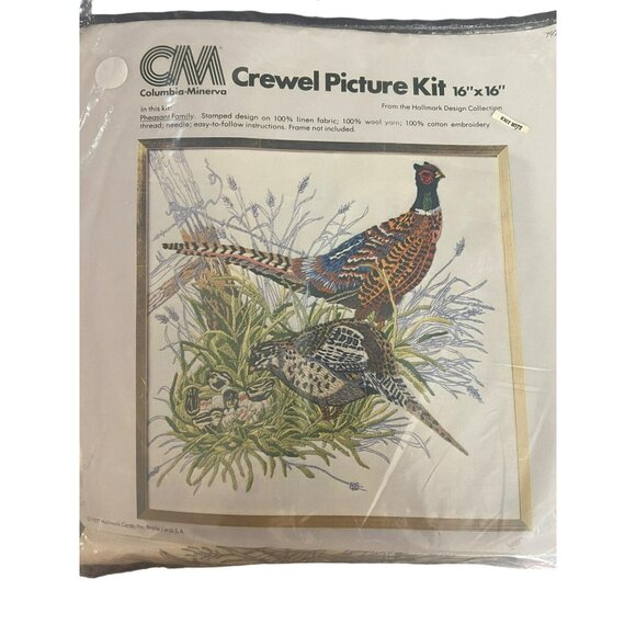 Crewel | Art | Vintage Crewel Picture Kit Pheasant Family Hallmark ...